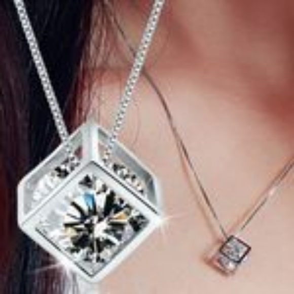 Jewelry | Crystal Diamond Box Pendant W Box Necklace | Poshmark